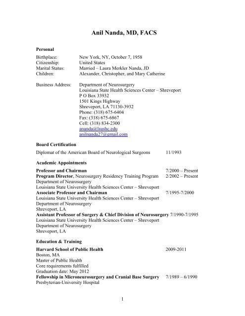 Anil Nanda, MD, FACS - University Neurosurgery at LSU Health ...