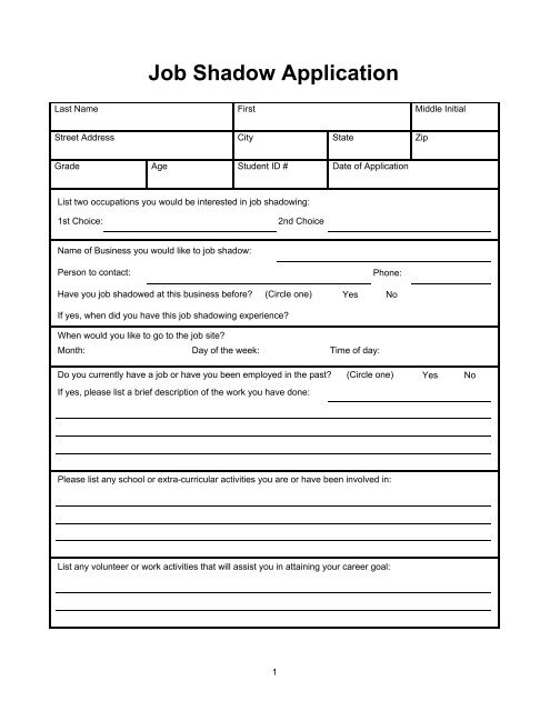 Job Shadow Application - Career Focus