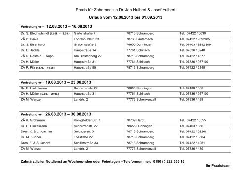 Wir machen Urlaub vom 01 - Zahnarztpraxis Dr. Hulbert