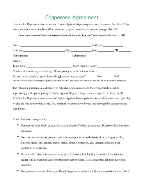 Chaperone Agreement - Main Home Page