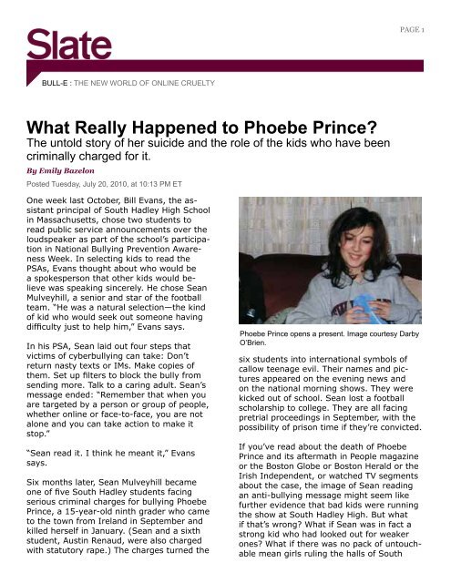 What Really Happened to Phoebe Prince? - Slate Magazine