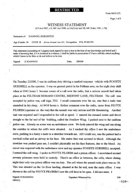 RESTRICTED WITNESS STATEMENT