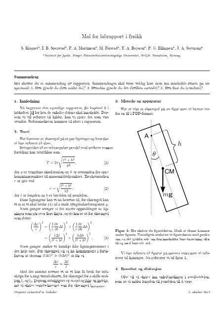 Mal for labrapport i fysikk - NTNU