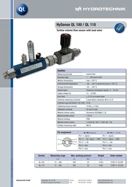 HySense QL 100 / QL 110 - Hydrotechnik