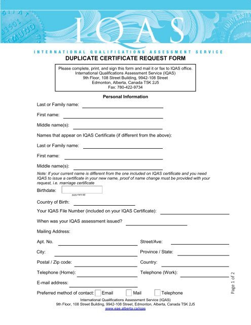 Duplicate Certificate Request Form - Government of Alberta