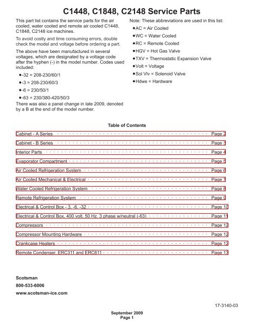 C1448, C1848, C2148 Service Parts - Scotsman Ice Systems