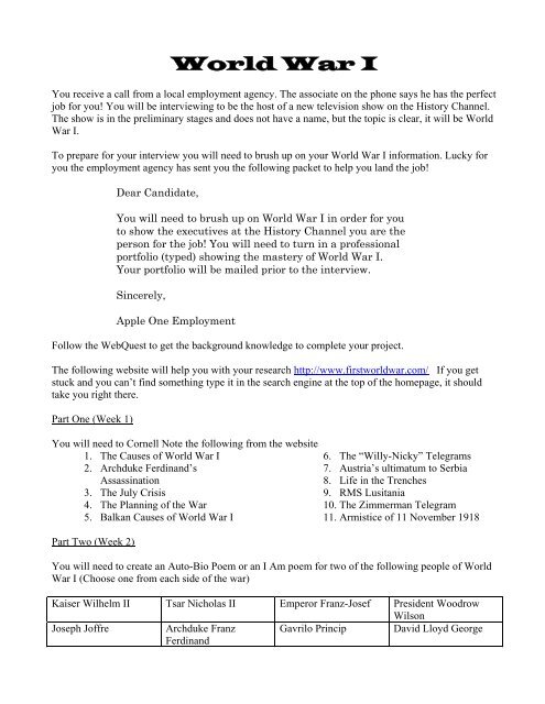 World War I Project - Mr. Primeaux's Website