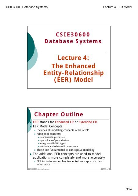 Lecture 4 The Enhanced Entity Relationship Eer Model