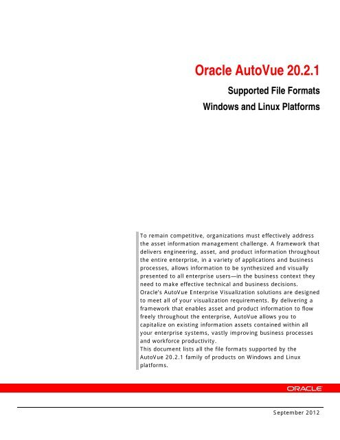 Oracle AutoVue Supported File Formats, Windows and Linux Platforms