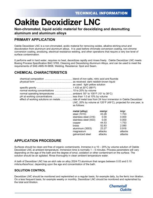 Oakite Deoxidizer LNC - Super Kleen Direct