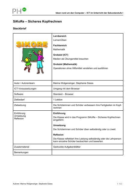 SiKoRe – Sicheres Kopfrechnen