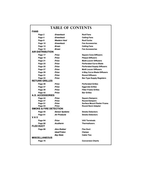 table of contents - Air Specialty Products