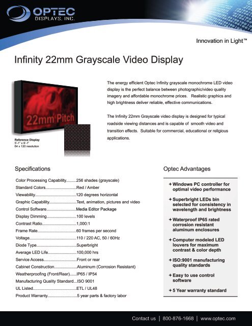 Infinity 22mm Grayscale Video Display 11-1027 - LED Sign | optec ...