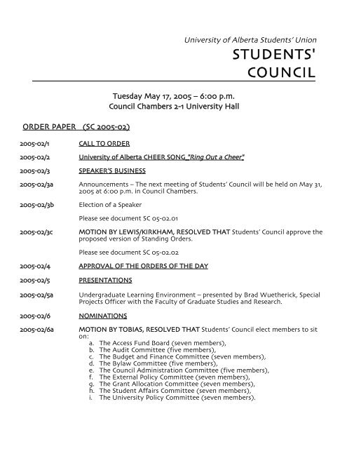 STUDENTS' COUNCIL - University of Alberta Students' Union