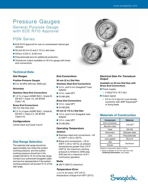 Pressure Gauges, General Purpose Gauge with ECE ... - Swagelok
