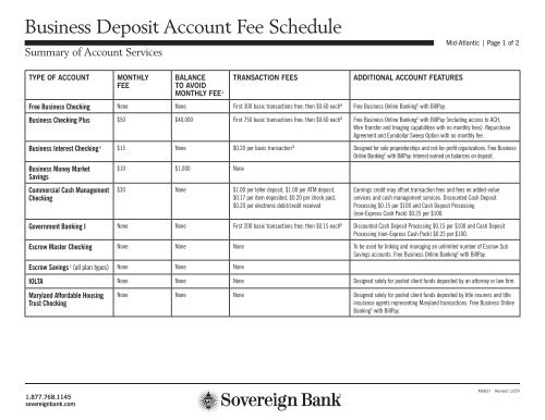 Business Deposit Account Fee Schedule - Sovereign Bank