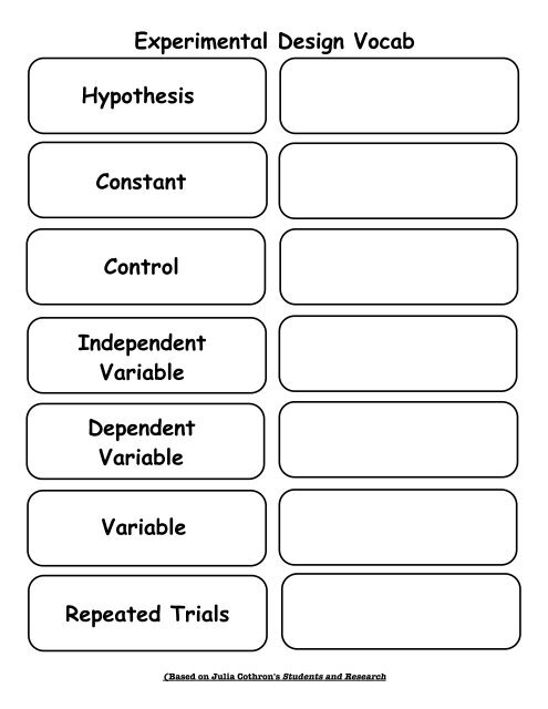 Experimental Design Vocabulary**