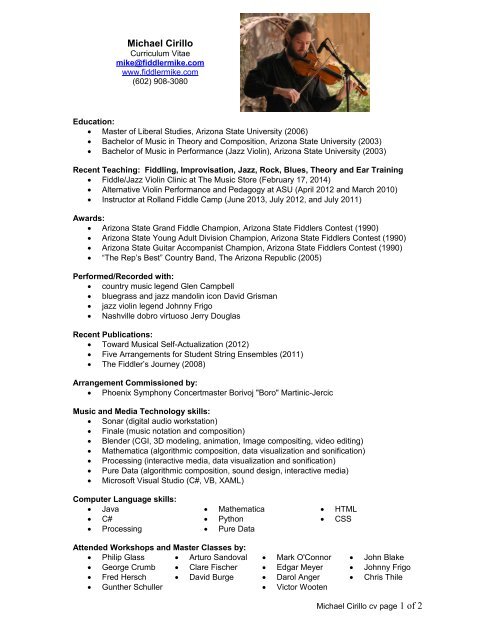 Mike Cirillo CV - Mike Cirillo fiddler fiddle jazz violin violinist ...