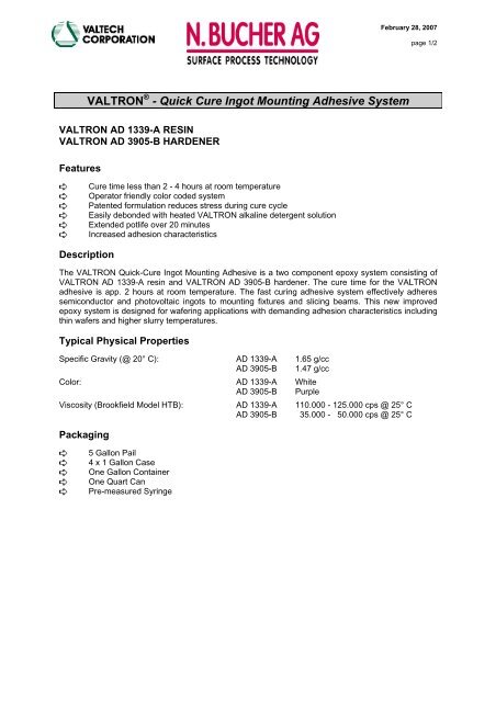 VALTRON - Quick Cure Ingot Mounting Adhesive ... - N. Bucher AG