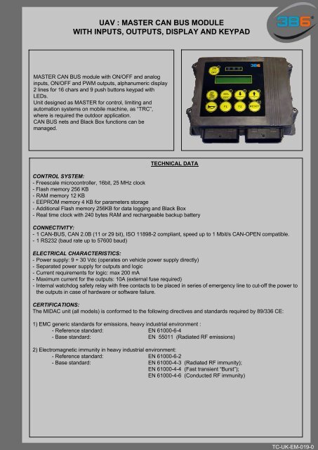 uav : master can bus module with inputs, outputs, display ... - 3b6.it
