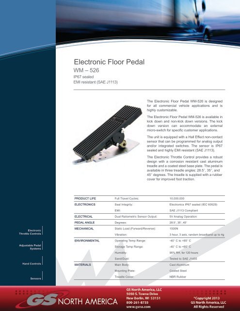The Electronic Floor Pedal WM-526 is - Williams Controls, Inc.