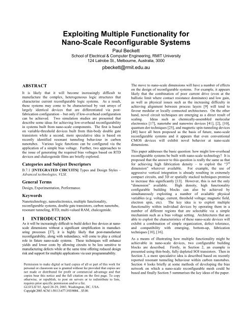 Exploiting Multiple Functionality For Nano Scale Rmit University 8611