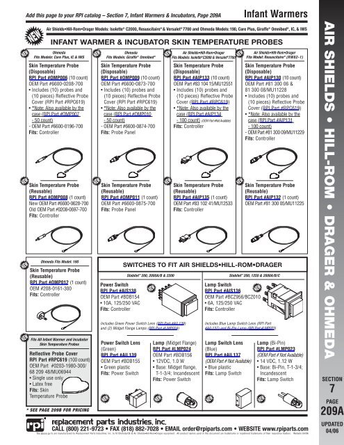 Infant Warmer and Incubator Skin Temperature Probes