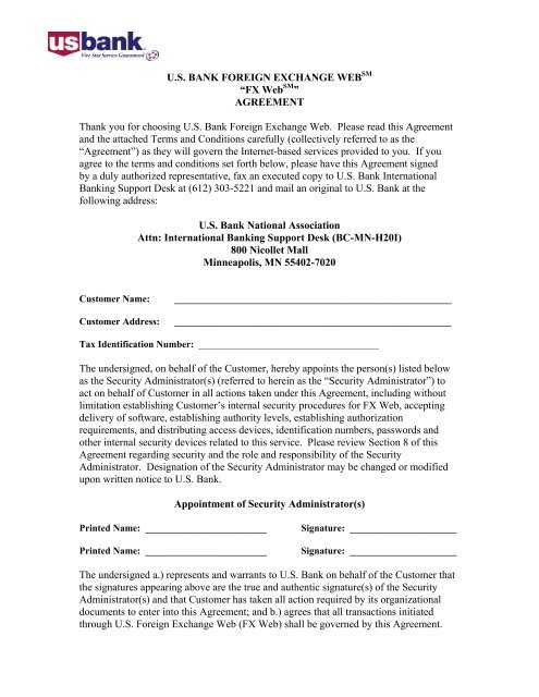 AGREEMENT - U.S. Bank