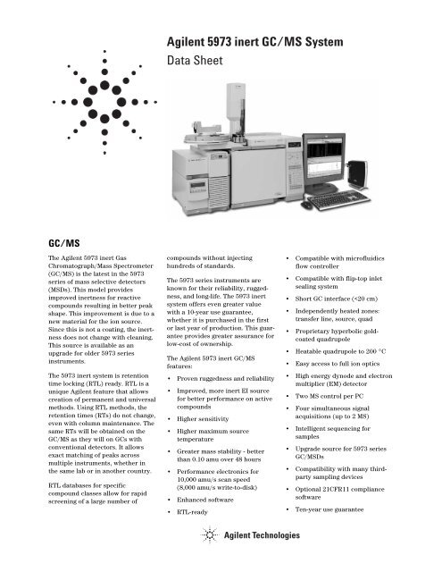 Agilent 5973 inert GC/MS System Data Sheet