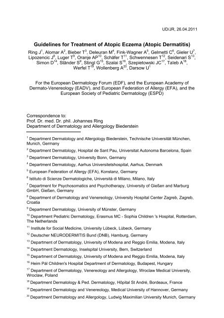 Guidelines for Treatment of Atopic Eczema (Atopic Dermatitis)