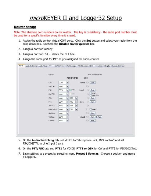 micro KEYER II and Logger32 Setup - microHAM