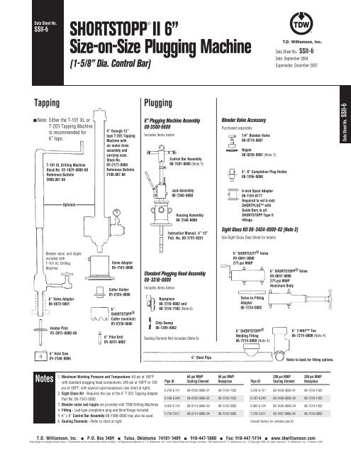 SHORTSTOPPÂ® II 6 Inch Data Sheet - T.D. Williamson, Inc.