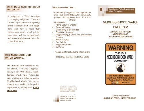 Neighborhood Watch Brochure - West Jordan