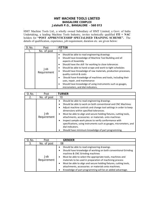 HMT MACHINE TOOLS LIMITED - HMT Limited