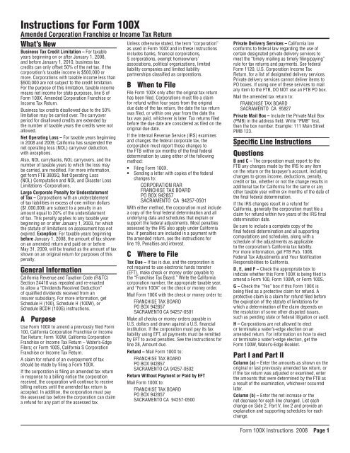 Instructions For Form 100X - California Franchise Tax Board
