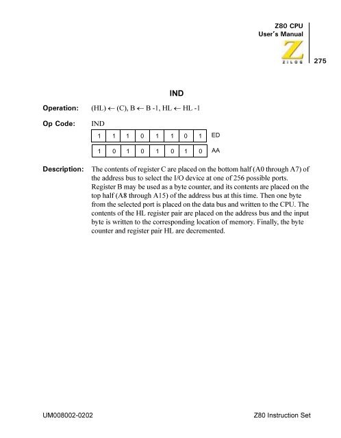 Z80 Family CPU User Manual - Elportal