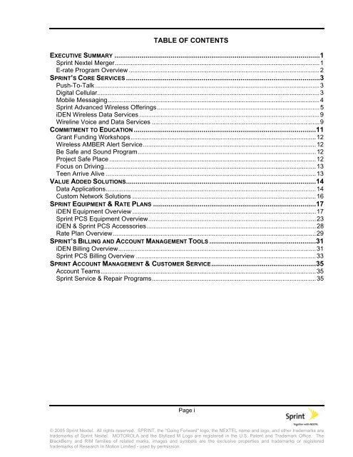 Table Of Contents Executive Summary