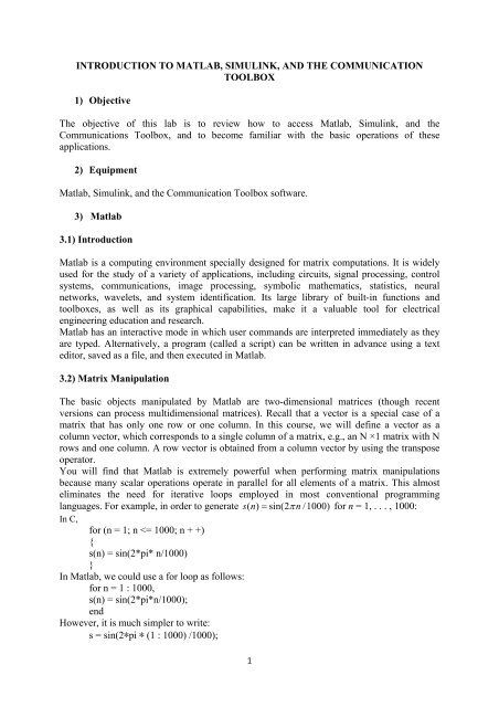 Introduction To Matlab Simulink And The Communication Toolbox