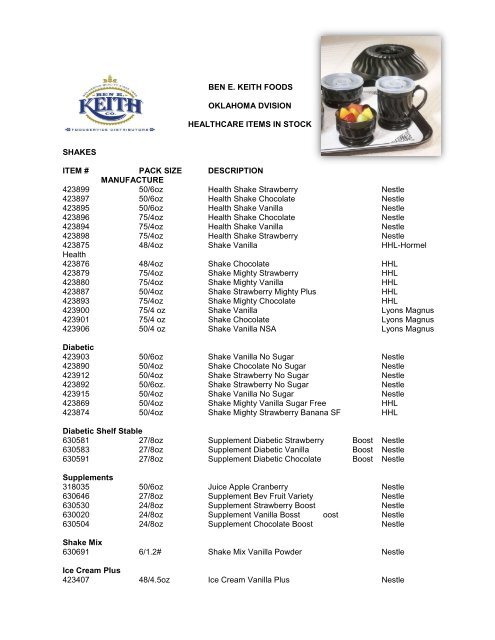 Healthcare Items in Stock - Ben E. Keith