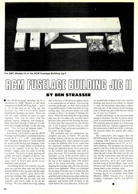 Fuselage Building Jig II - RCM Plans