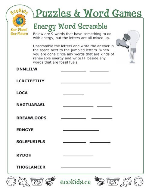 Energy Word Scramble - EcoKids
