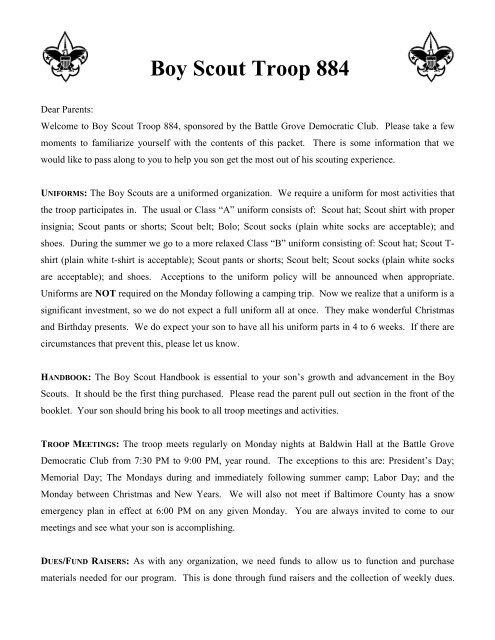 Troop Welcome Letter - MyEdgemere.com