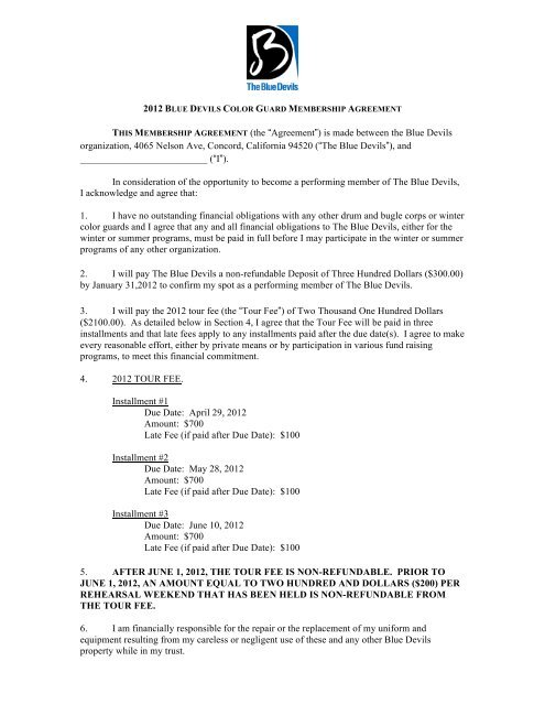 2012 Guard Member Contract - Blue Devils