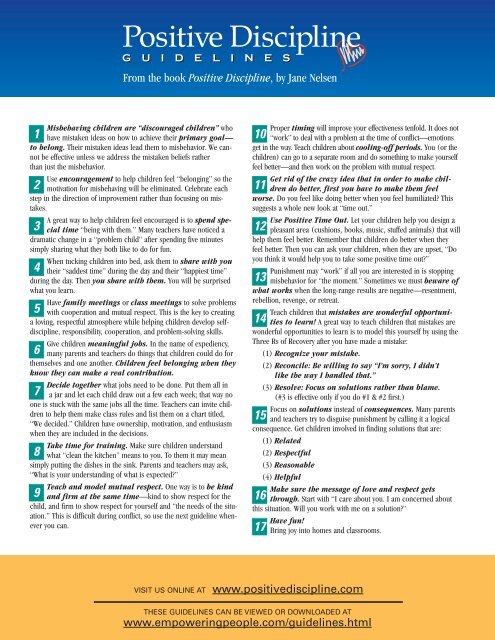 From the book Positive Discipline, by Jane Nelsen