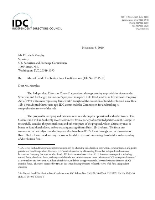 IDC Comment Letter on SEC's Proposal To Replace Rule 12b-1 ...