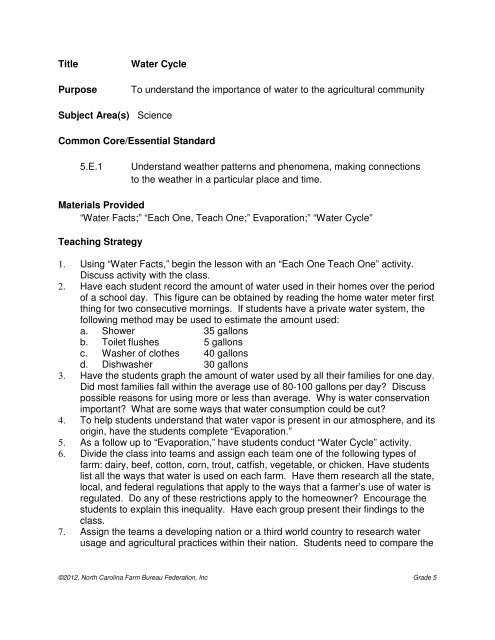Lesson Plan 8 – Water Cycle - Ag in the Classroom