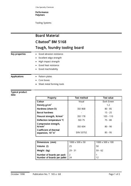 Board Material CibatoolÂ® BM 5168 Tough, foundry tooling board