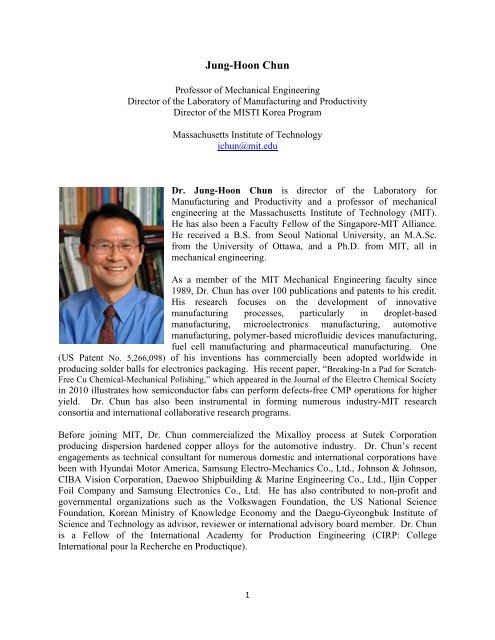 Dr. Jung-Hoon Chun - MIT Department of Mechanical Engineering