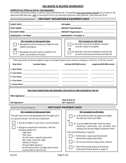 SSA BADGE & RECORD WORKSHEET