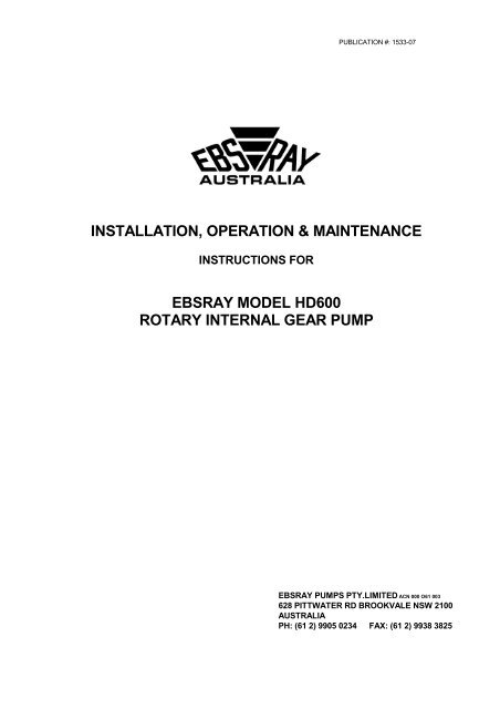 INSTALLATION, OPERATION & MAINTENANCE ... - Ebsray Pumps